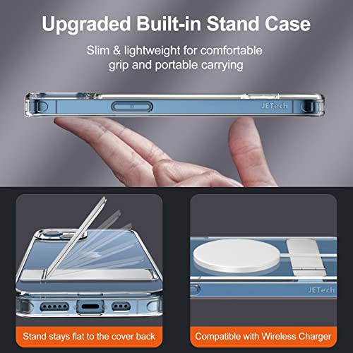 JETech Kickstand Case for iPhone 13, 6.1-Inch, Support Wireless Charging, Slim Shockproof Bumper Phone Cover, 3-Way Metal Stand (Clear)