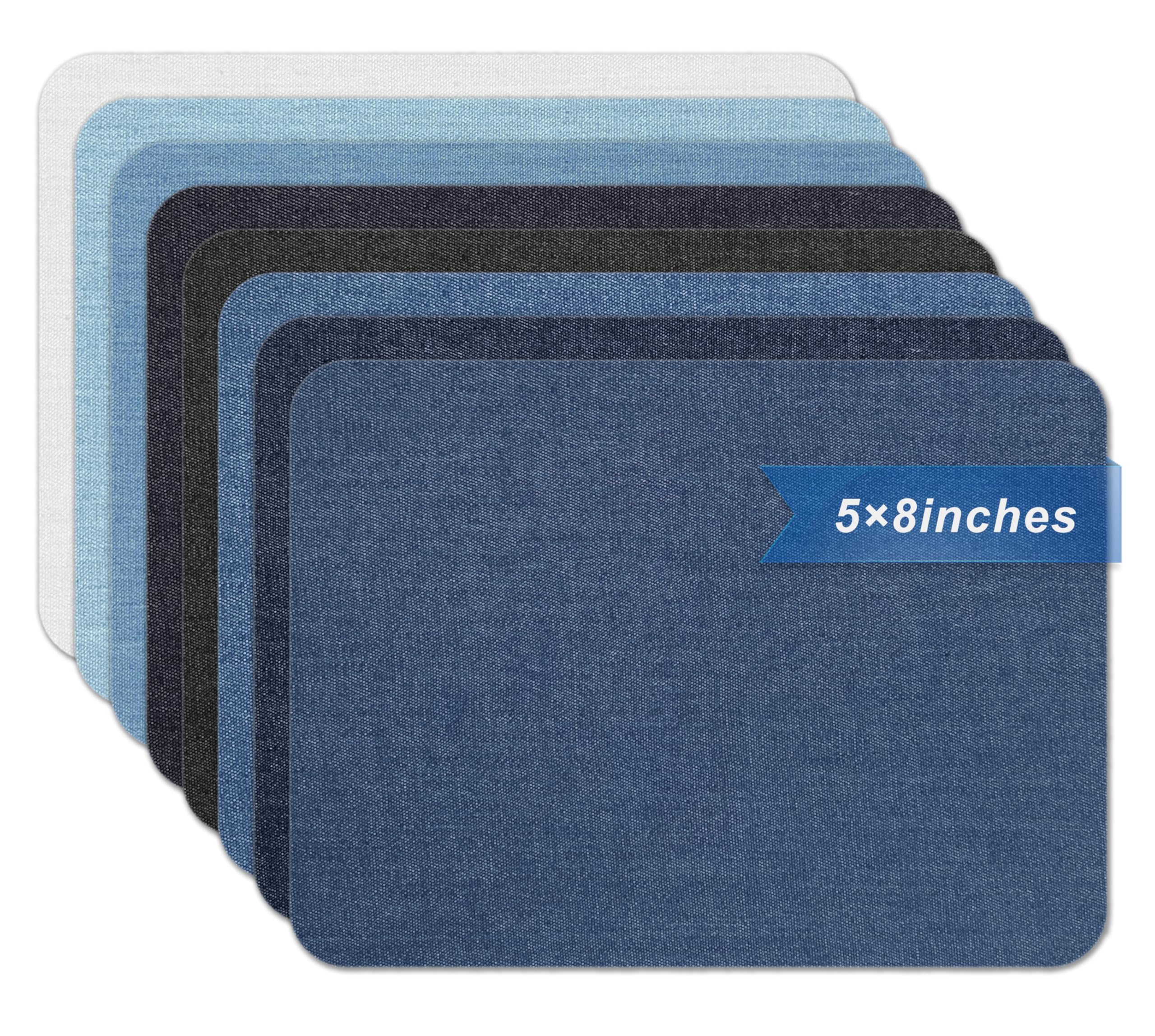 Azobur Iron on Patches for Clothing Repair, 8 Pcs Jean Patches for Inside and Outside, Sew on Iron on Denim Patches for Jeans Kits 5"x 8"ďźEight Colorsďź