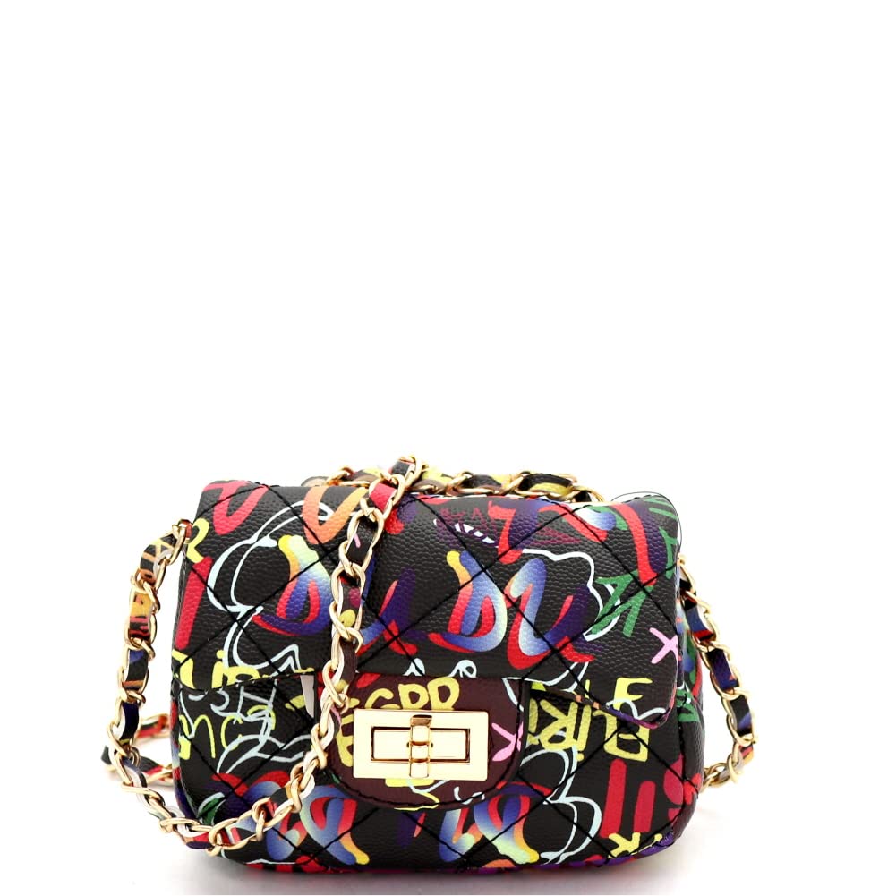 Retro Vintage Neon Multicolor Colorful Graffiti Clutch Tote Purse Crossbody Sling Bag Handbag (Micro Mini Girl's Crossbody [Phones don't fit] - Dark Multi)