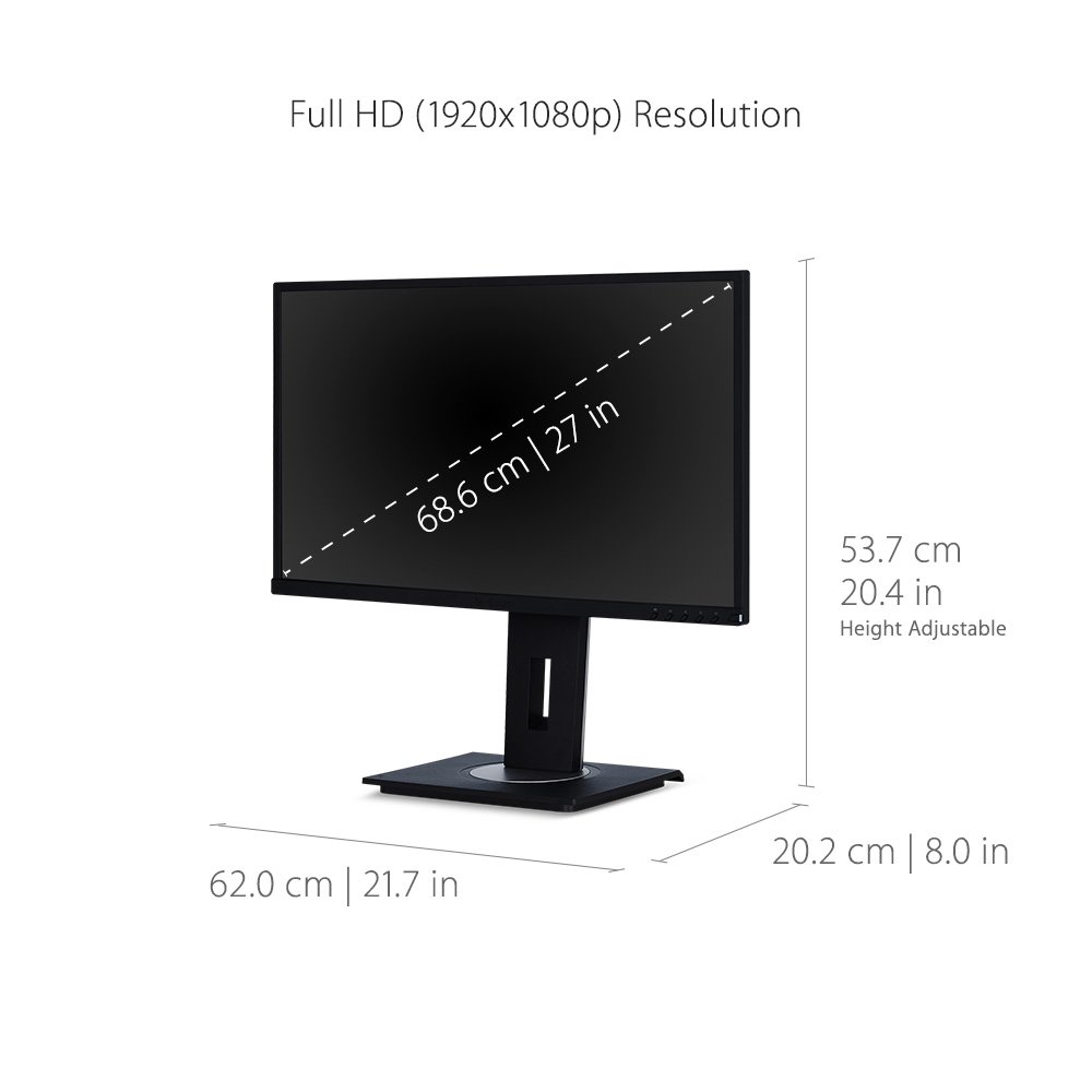 ViewSonic VG2748 27" IPS 1080p Ergonomic Monitor with HDMI DisplayPort USB and Tilt for Home and Office, Black (Renewed)
