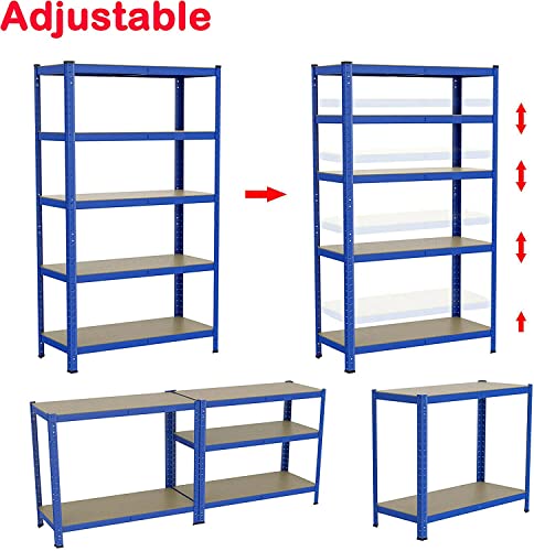 Yunlai 5 Tier Shelving for Garages and Sheds with MDF Boards 1653lb Load Capacity Racking Storage Shelving Unit Plug-in System Shelving Units for Storage Garage Shelving Units (59"x27.6"x11.8")