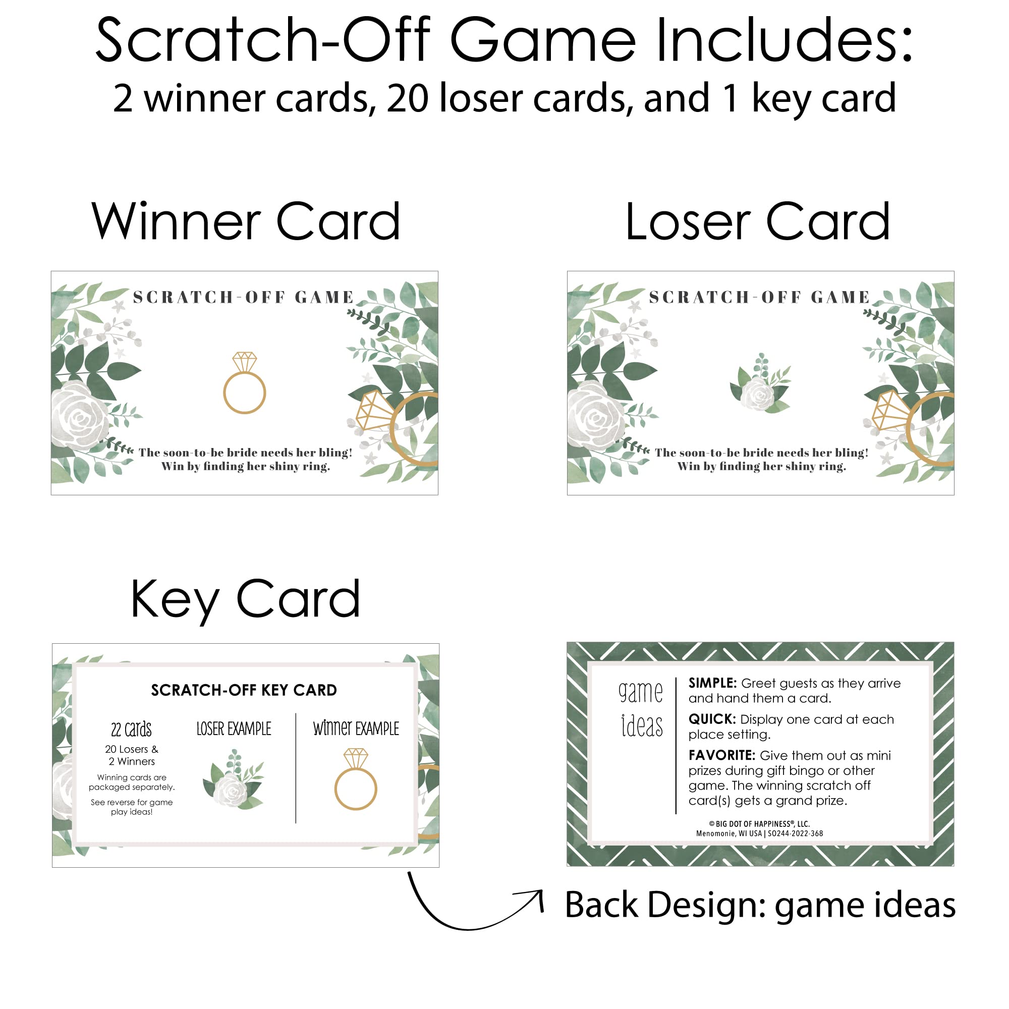 Big Dot of Happiness Boho Botanical Bride - Greenery Bridal Shower and Wedding Party Game Scratch Off Cards - 22 Count