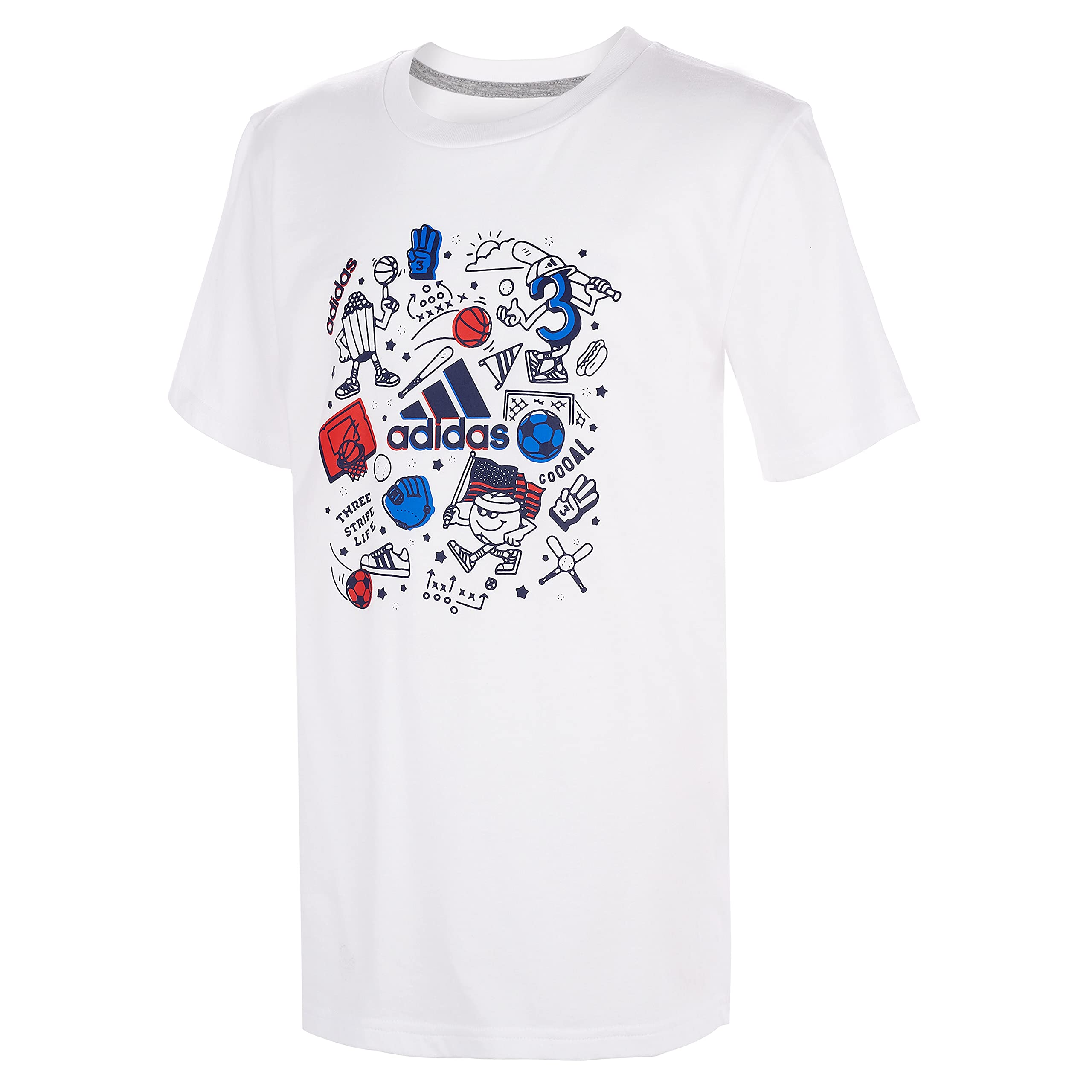 adidas Boys' Short Sleeve Americana Tee, White with Collegiate Navy, 4T