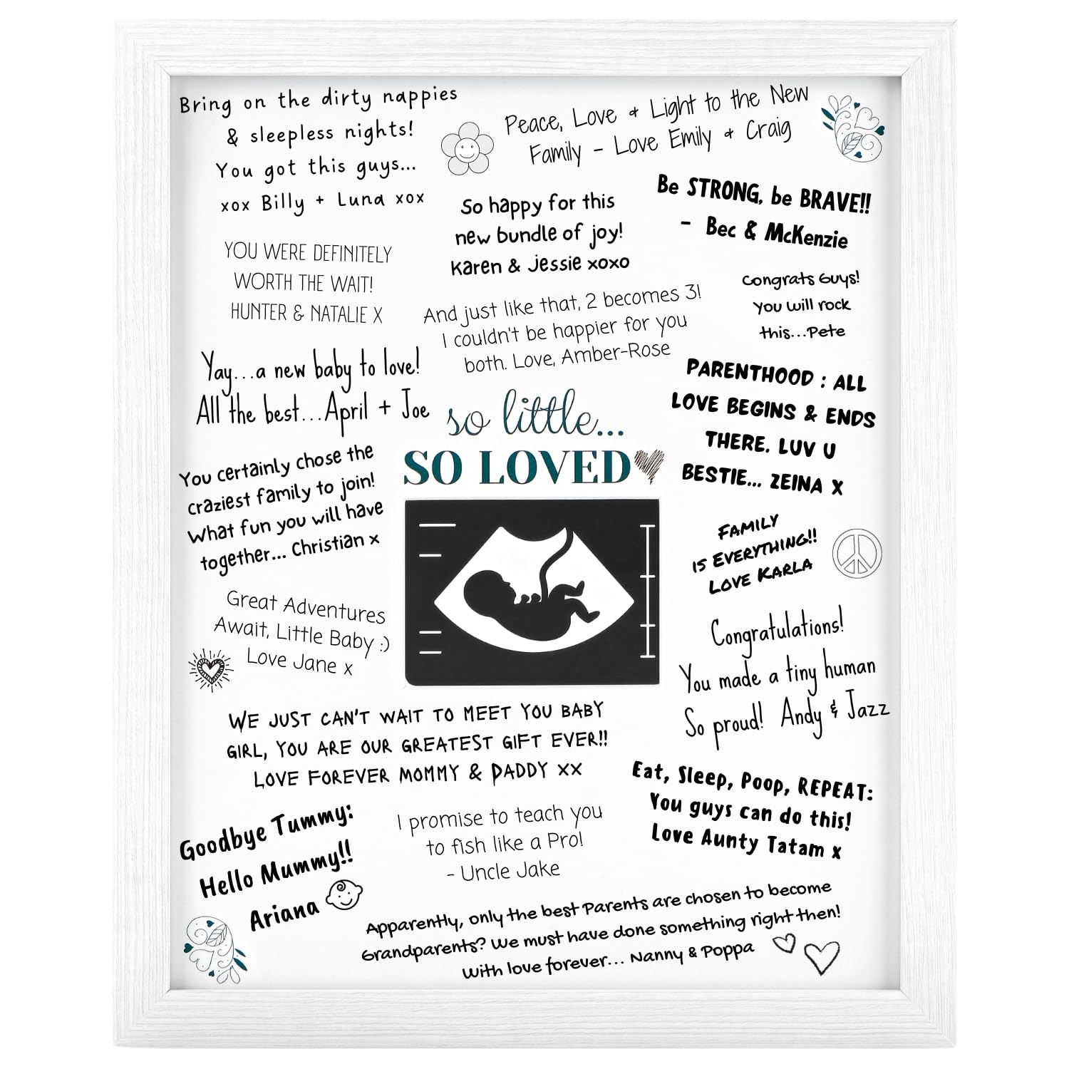 Baby Shower Guest Book Frame (With 2 Mats For Single Baby OR Twins) Large Sonogram Picture Frame To Sign – Unique Guest Book Alternative For Girls & Boys (CLASSIC WHITE)