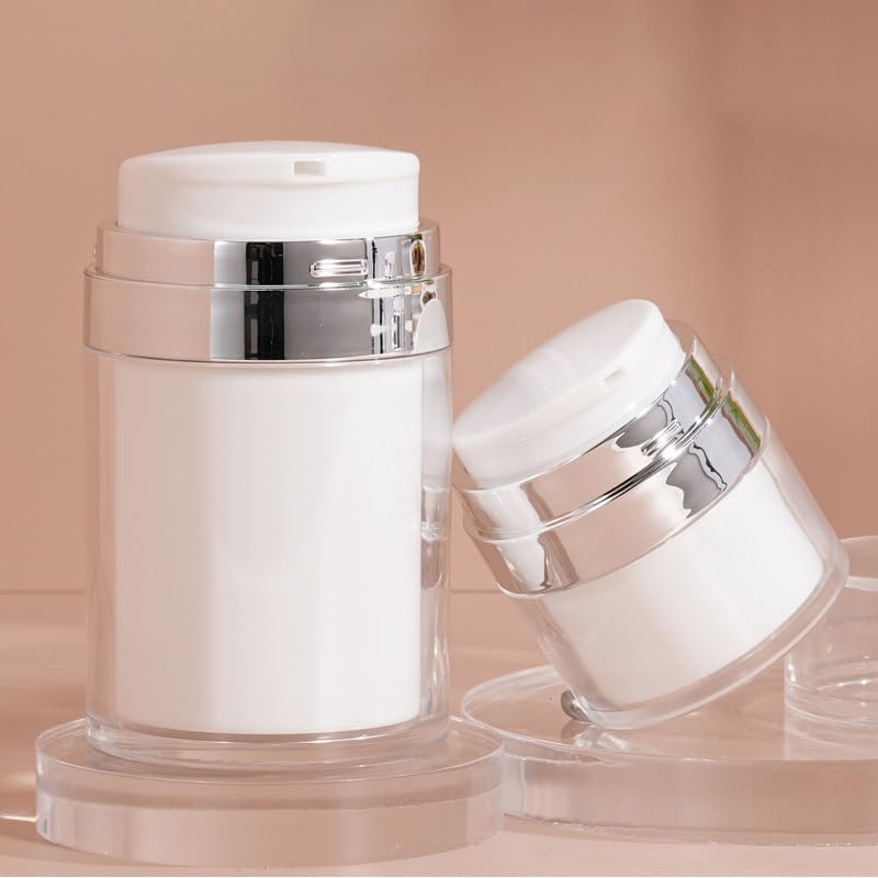 Airless Pump Jars Travel Bottles Lotion Dispenser Moisturizer Pump Dispenser Airless Pump Bottles Drunk Elephant Container Pump Moisturizer Container (3PCS (1.7 OZ /1.0 OZ/0.5OZ))