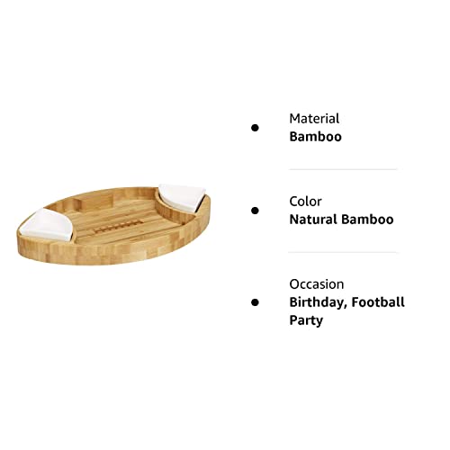 Prairie Collections Football Shaped Bamboo Serving Tray (10" x 16" x 2.5β) Includes 2 Dip Trays - Large Chip Serving Dish for Parties