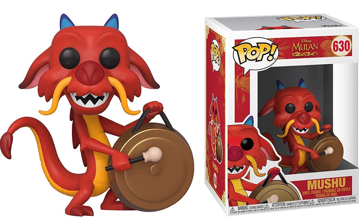 POP Disney: Mulan - Mushu with Gong Funko Pop! Vinyl Figure (Bundled with Compatible Pop Box Protector Case), Multicolored, 3.75 inches