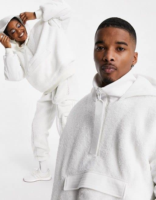 ADIDAS ORIGINALS X IVY PARK UNISEX SHERPA 1/2 ZIP LAYERED JACKET - CORE WHITE, XL