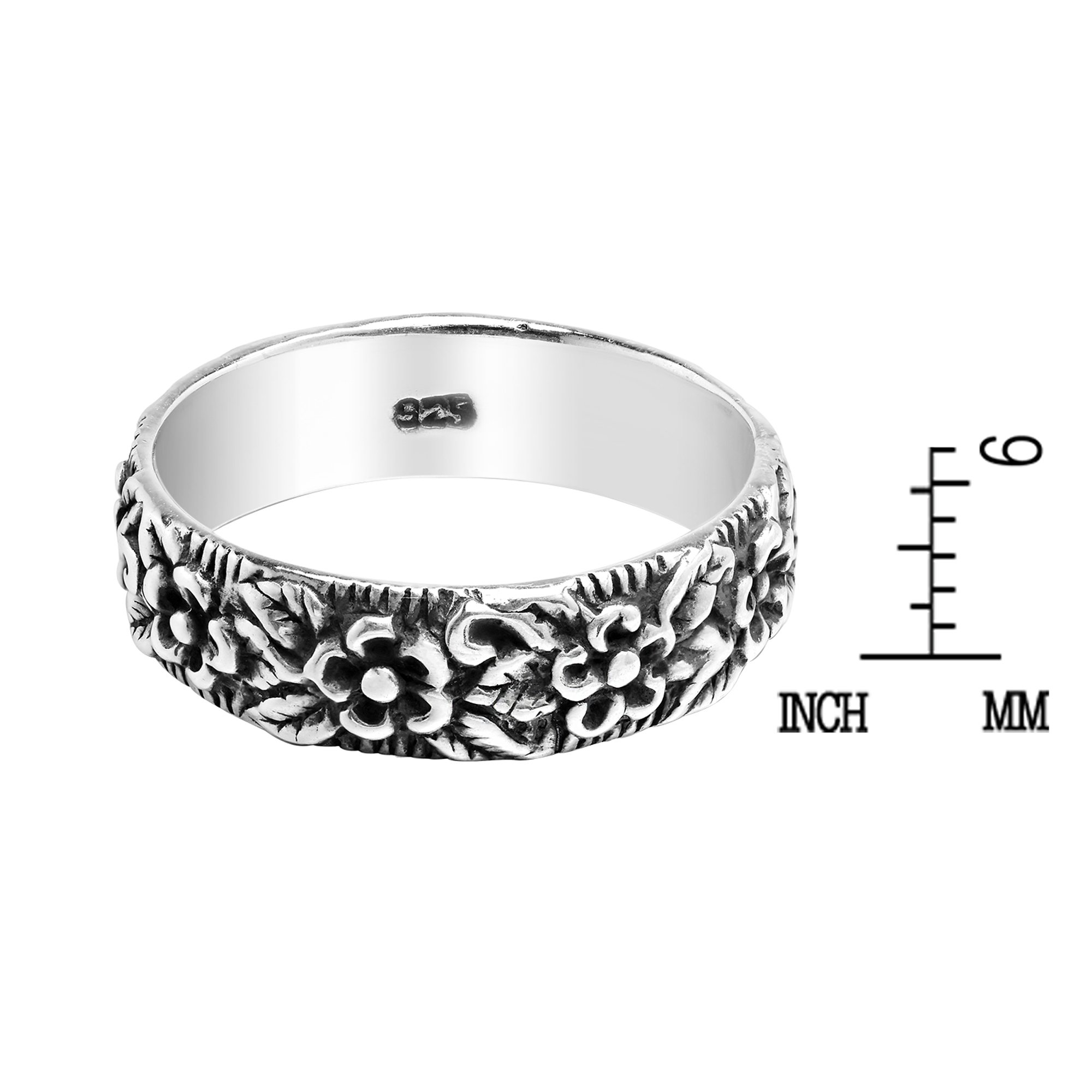 AeraVida Vintage Inspired Band of Flowers .925 Sterling Silver Ring (6)