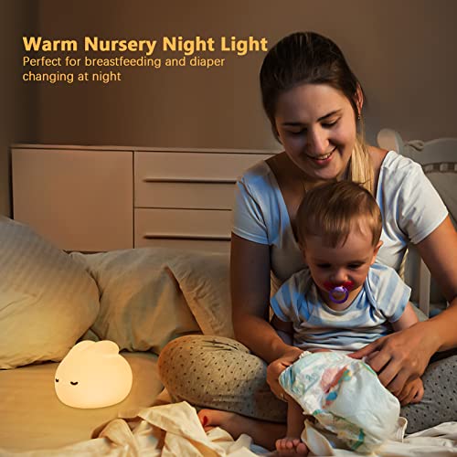 POQCCT Decor Night Light for Kids USB Rechargeable Cute Bunny LED Lamp with Timer & Touch Control Rabbit Shape Dimmable Warm Night Lights for Baby Breastfeeding Sleep Nursery Soft Eye Caring