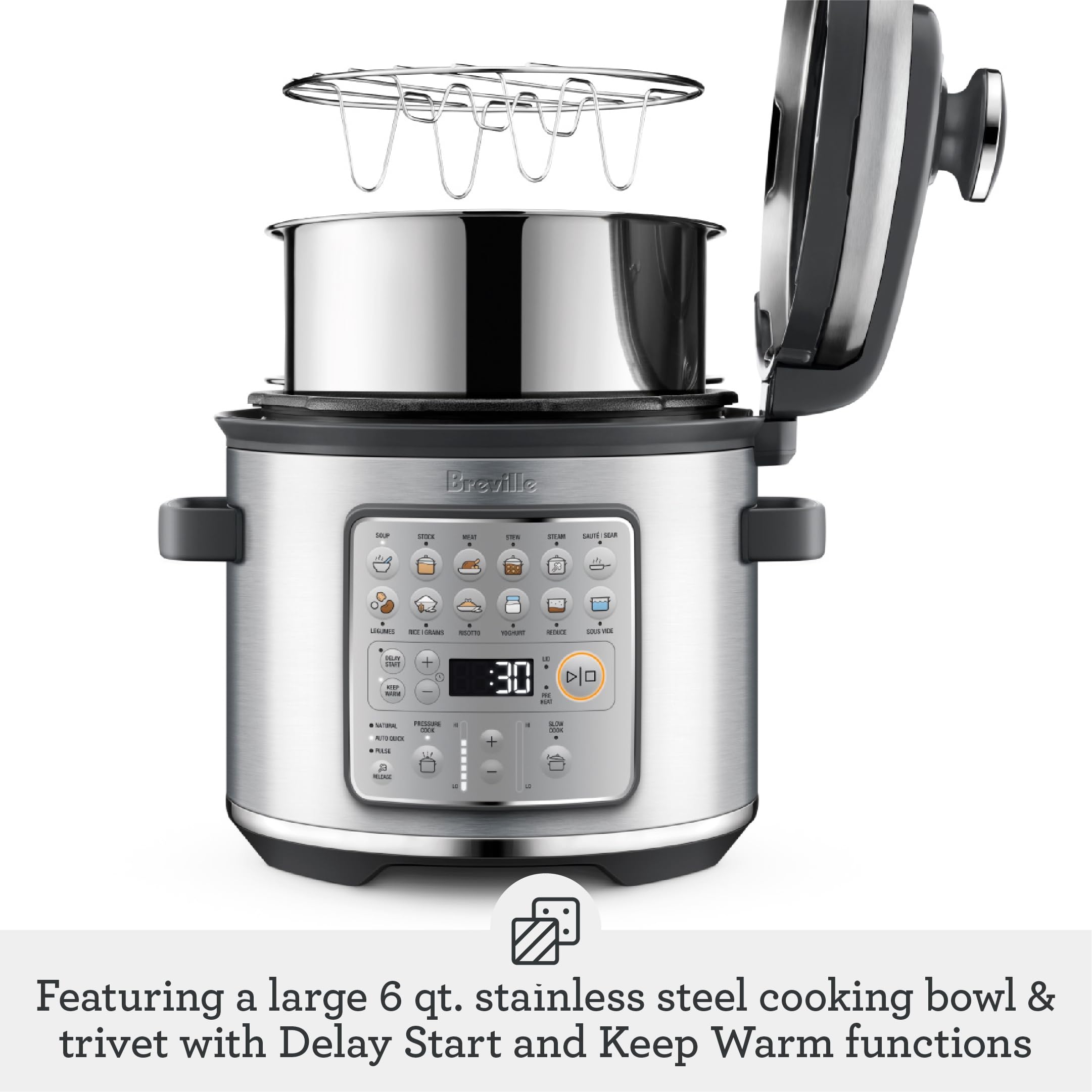 Breville the Fast Slow GO™ Slow Cooker, BPR680BSS, Brushed Stainless Steel