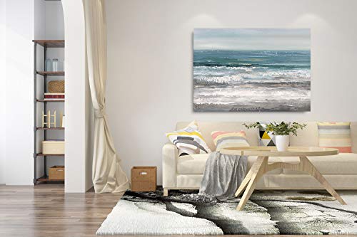 Yihui Arts Large Dinning Room Wall Art Hand Painted Modern Abstract Seascape Canvas Oil Painting Ocean Beach Coastal Picture Artwork for Home Decor