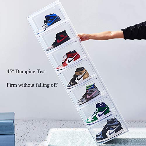 AOTENG STAR Shoes Boxes Stackable,Smoker Grey Sneaker Shoe Box Storage Containers Side Open Door with Magnetic Stackable Breathable Foldable Storage Shoe Boxes Shelf,8 Pack