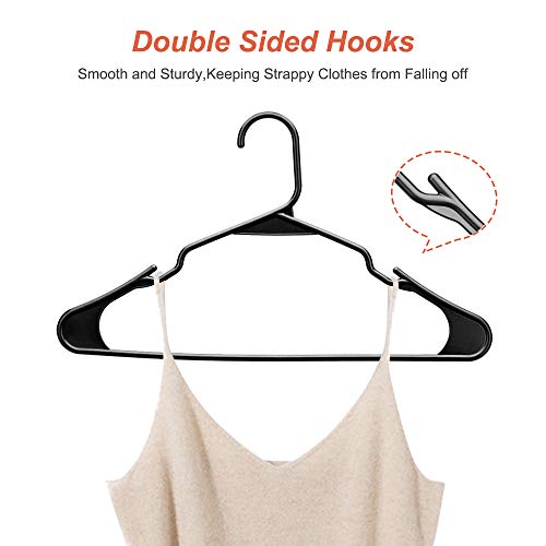 Pretigo Plastic Hangers Clothes Hangers Plastic Clothes Hangers with Notches Black Coat Hangers Plastic Hangers for Clothes Skirt Suit,(16.4 inch,50 Pack)…