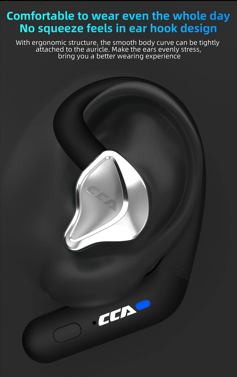 CCA BTX Bluetooth 5.2 Module IEM Bluetooth Adapter with Mic Waterproof Ear Hook Extra Long Battery Life Bluetooth Cable for KZ ZS10 PRO/ZSN Pro X/ZSN PRO/ZSN/AS16/ZAX/DQ6 CA16 /C12/CRA(C pin)
