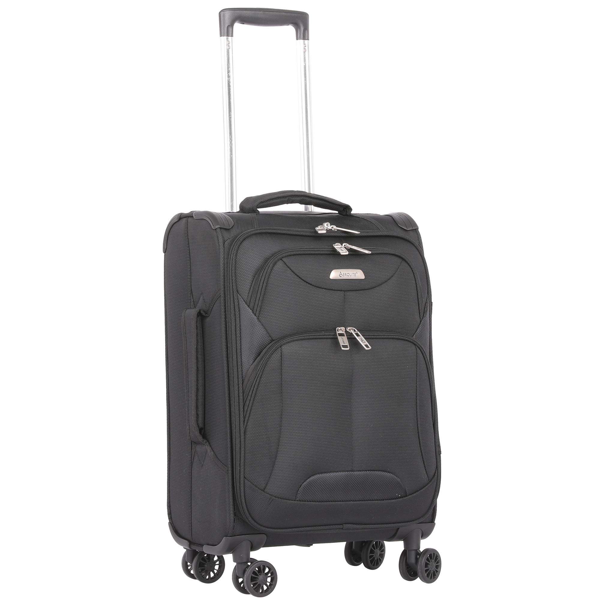 Aerolite 21” Inch Carry On Lightweight 4 Wheel Spinner Suitcase & 16” Under Seat Bag Set (Black)