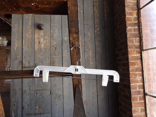 NAHANCO 1600PCLH Plastic Skirt/Pant Hangers, Heavy Weight with Long Hook and Plastic Clips, 14" White Hi-Impact (Pack of 100)