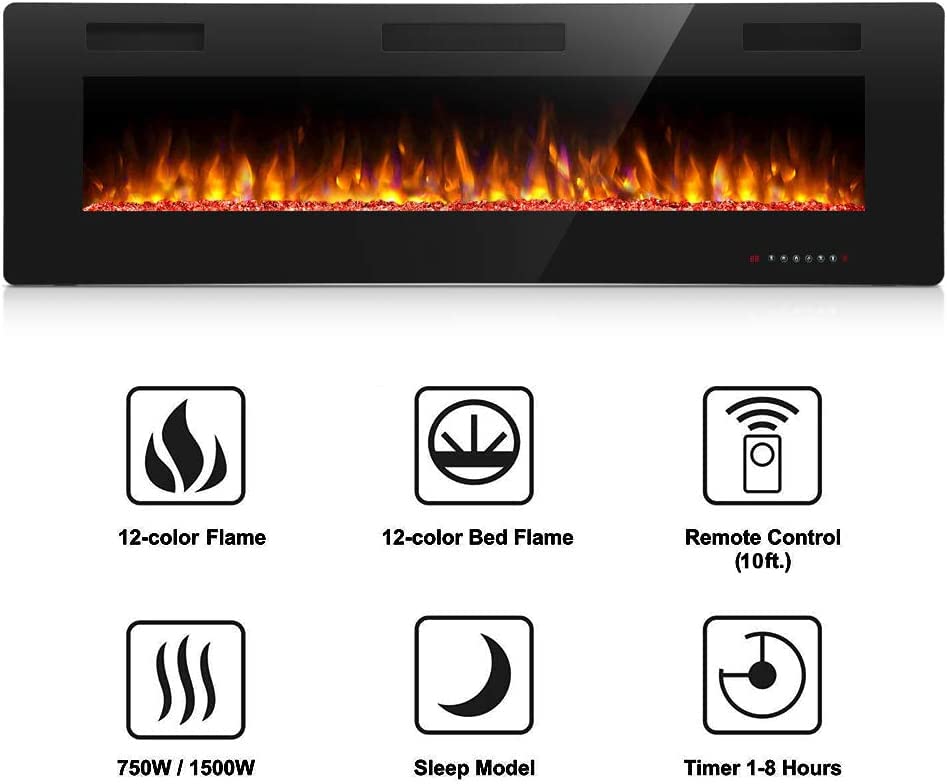 Antarctic Star 50 Inch Electric Fireplace in-Wall Recessed and Wall Mounted, Fireplace Heater and Linear Fireplace with Multicolor Flame, Timer, 750/1500W Control by Touch Panel & Remote…