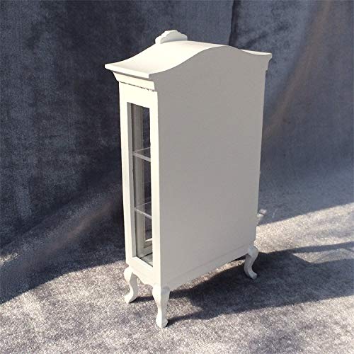Miniature Furniture Display Shelf 1:12 Wooden Cabinet with Mirror & Three Shelves Bookshelf Dollhouse Display Stand Decoration Accessories Mini Diningroom Scene Ornaments