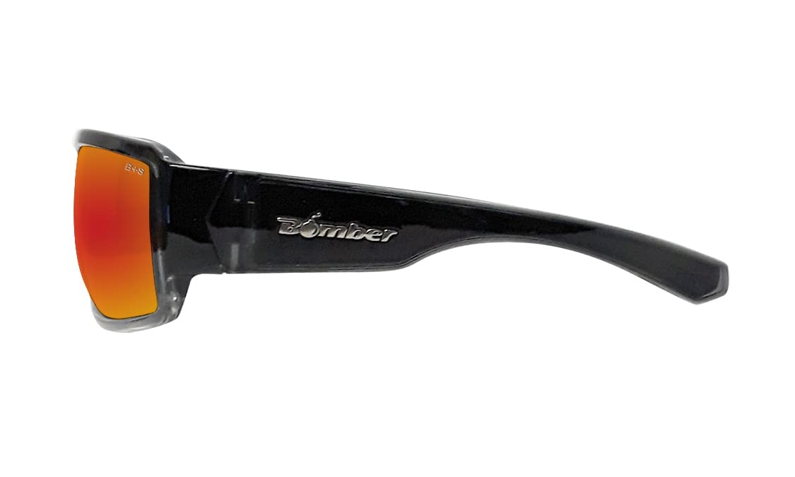 BOMBER Floating Safety Glasses for Men, 2-Tone Crystal Smoke frame, Red Mirror PC Safety lens, Non-Slip foam lining, ANSI Z87+ Compliant, Safe for Rugged Activity, Wet Conditions.