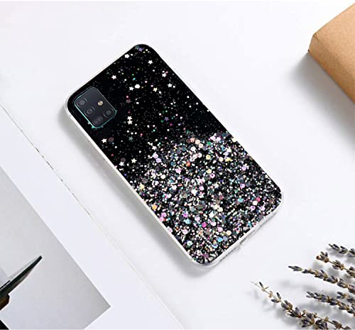 Compatible with Samsung A51 5g Case Clear Glitter Silicone, Phone Samsung Galaxy A51 5g Case Glitter Sparkle Pink Shockproof Thin Cover (Black)