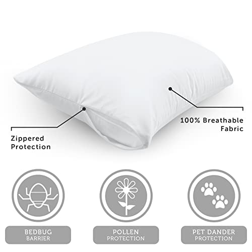 AllerEase 100% Breathable Cotton Pillow Protector for Sleeping, King 36" x 20" (Pack of 1) 2 Count