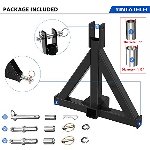 YINTATECH 3 Point 2" Receiver Trailer Hitch Heavy Duty Drawbar Adapter Category 1 Tractor Tow Compatible for Kubota, BX, LM25H, WLM Tractor, NorTrac, Yanmar, Kioti, Cat, John Deere