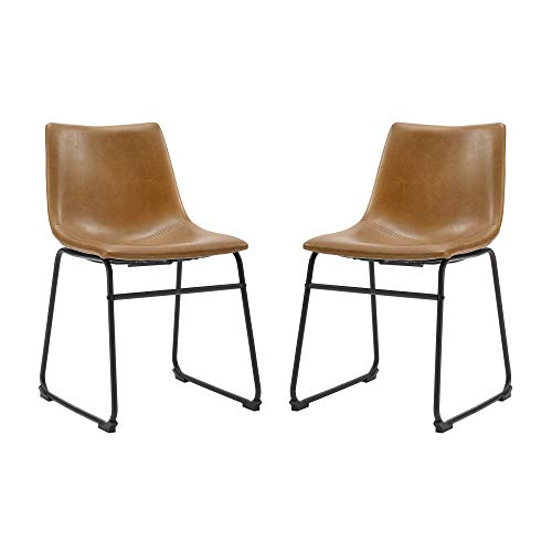 Walker Edison Douglas Urban Industrial Faux Leather Armless Dining Chairs, Set of 2, Whiskey Brown