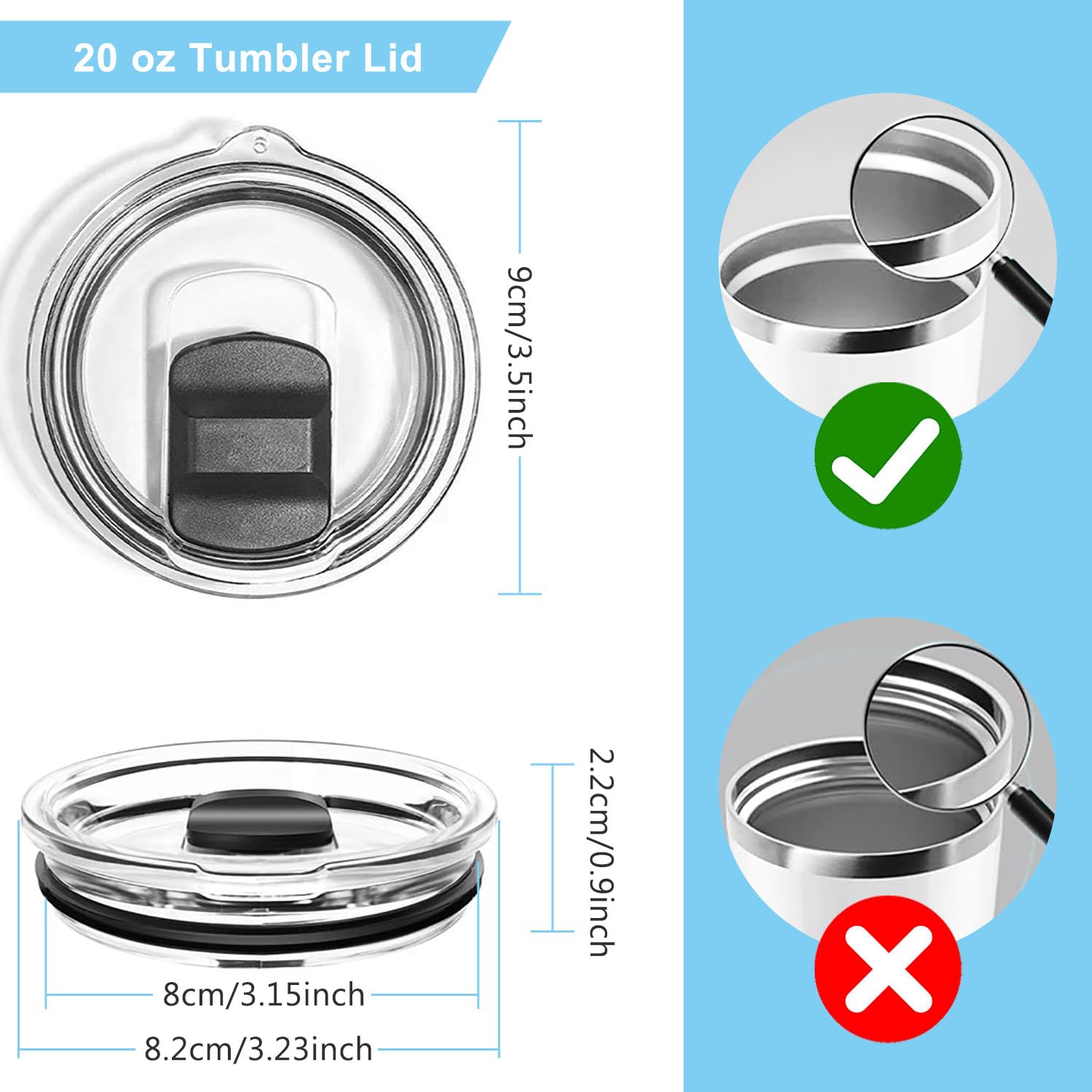 ANBOO 3 Pack 20 oz Magnetic Tumbler Lid with 3 Magnetic Slider Replacement Compatible for YETI 20 oz Rambler, Ozark Trail, Old Style Rtic, Slider Switch Spill Proof Tumbler Cover