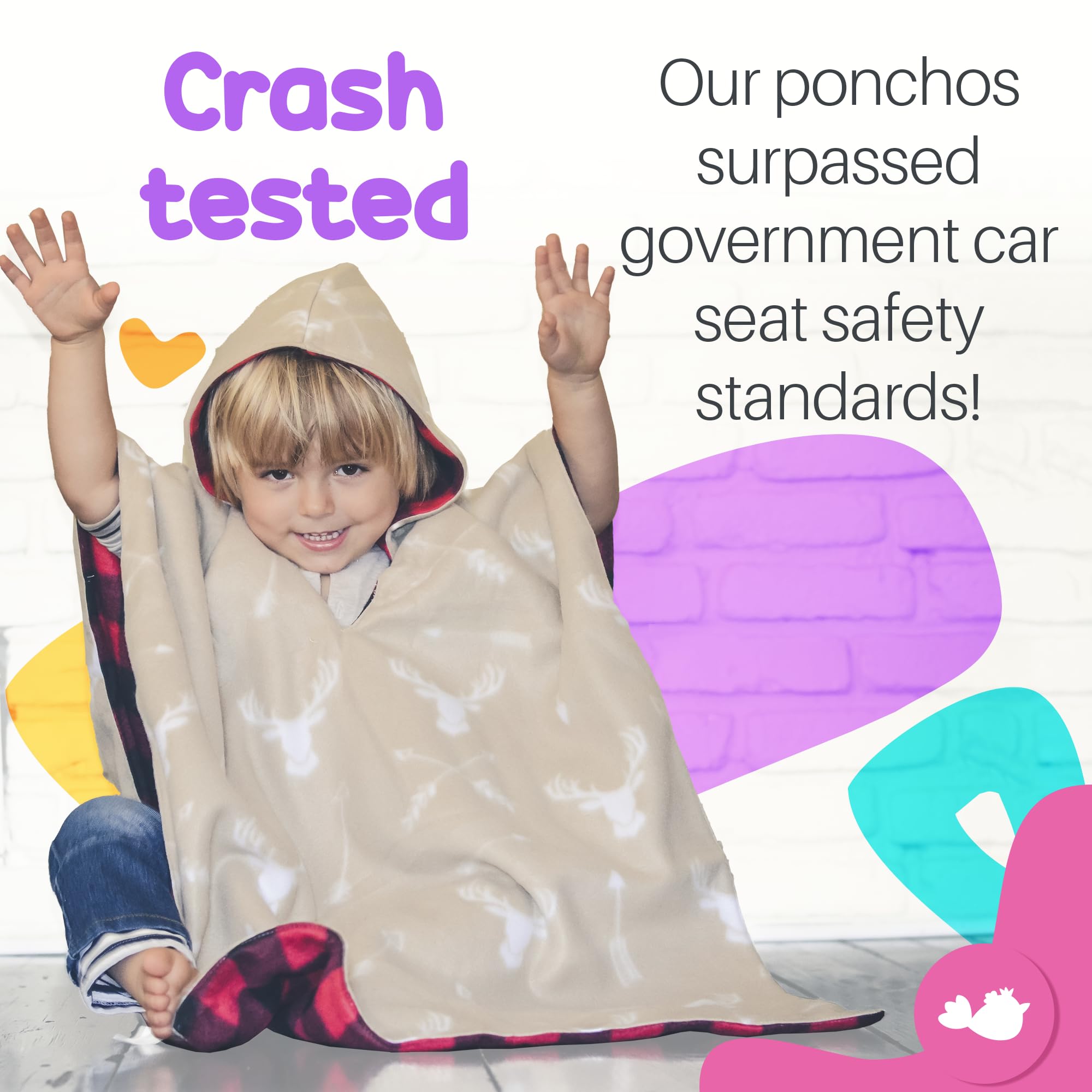 Birdy Boutique Car Seat Poncho for Kids – Safe to Use Over Seat Belts – Reversible Warm and Cozy Blanket – Easy on Easy Off and Doesn’t Impact Car Seat Performance – Deer and Buffalo Plaid – One Size
