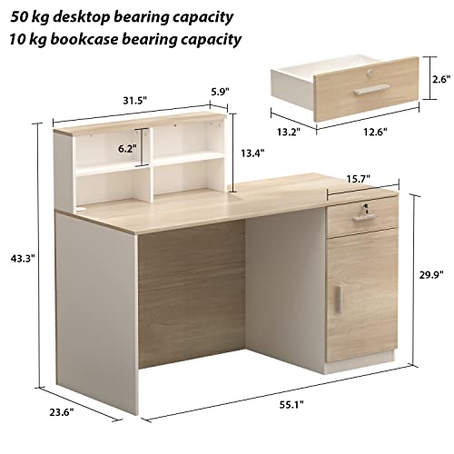 AIEGLE Reception Desk with Counter & Lockable Srotage Drawers, for Salon Reception Room Checkout Office, Natrual (55.1" L x 23.6" W x 43.3" H)