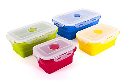 Kitchen + Home Thin Bins Collapsible Containers โ Set of 4 Rectangle Silicone Food Storage Containers โ BPA Free, Microwave, Dishwasher and Freezer Safe