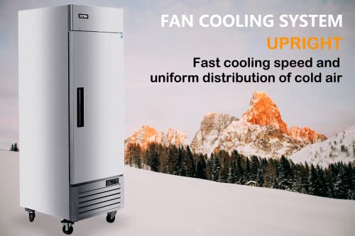 KITMA 28" Commercial Freezer, Single Door Stainless Steel Reach-in Freezer with 3 Adjustable Shelves for Restaurants, 23 Cu. Ft (-8°F – 0°F)