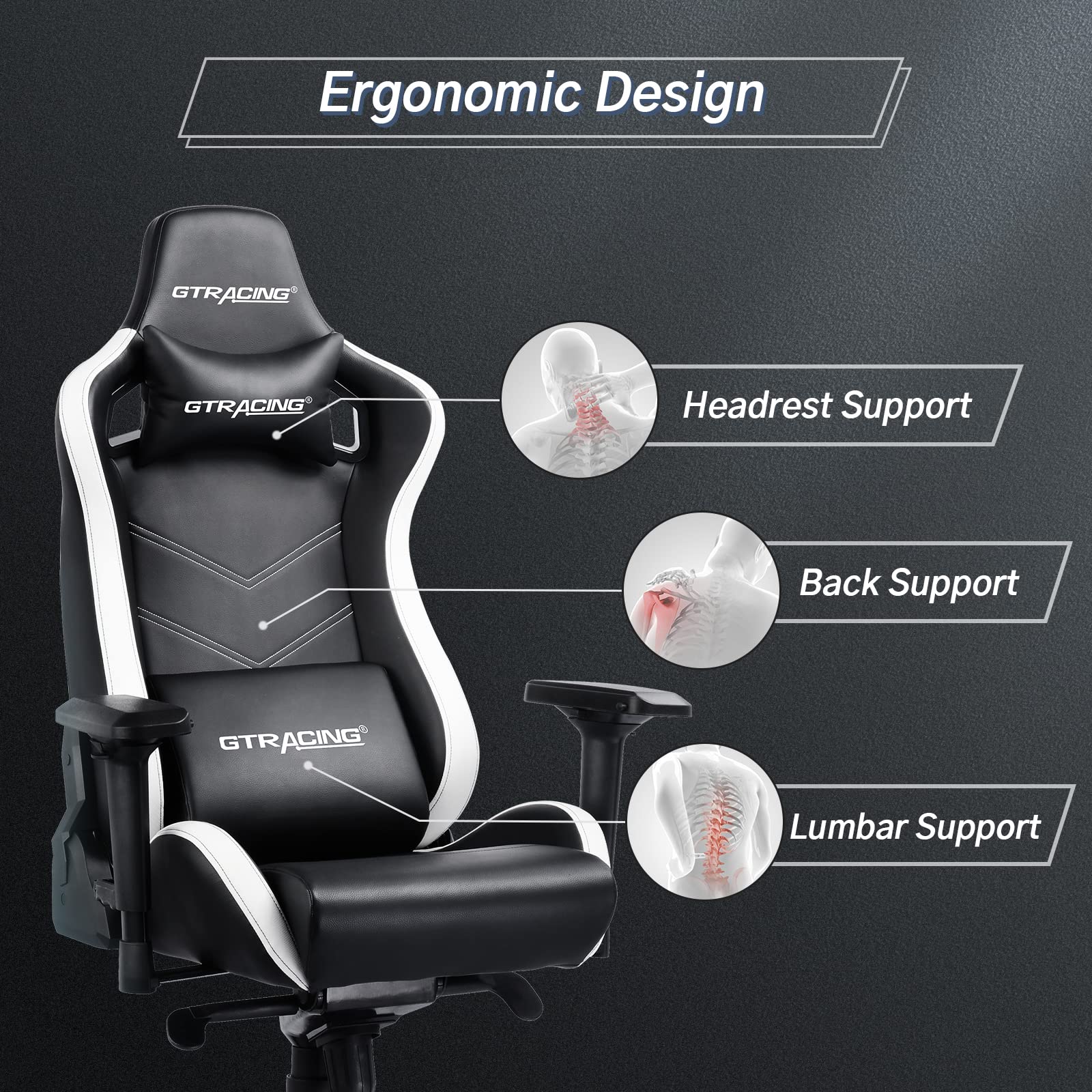 GTRACING Gaming Chair, Big and Tall Computer Chair with 4D Adjustable Armrests, Height Adjustable Recliner with Ergonomic Head Pillow and Lumbar Support for Gaming or Working (White)