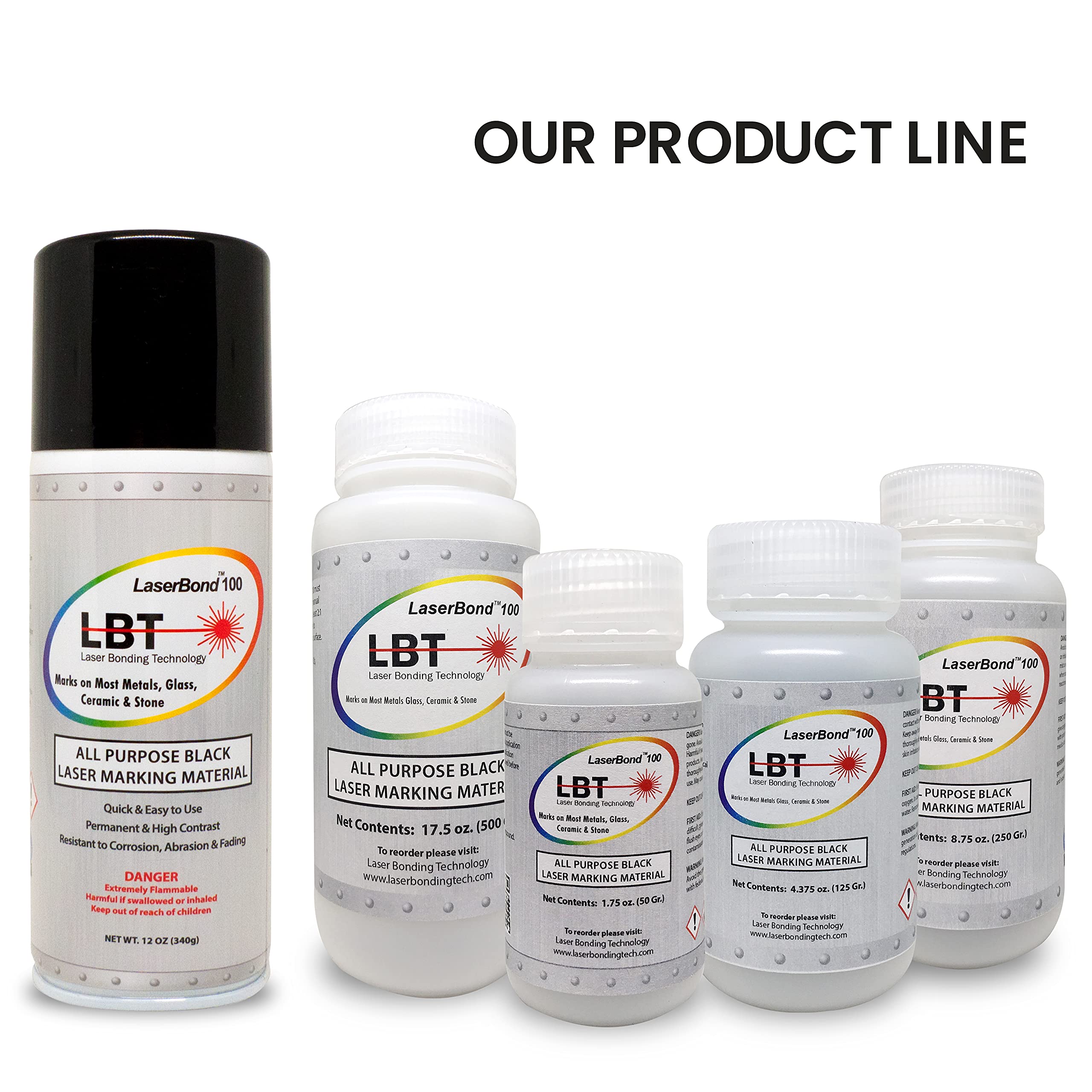 Aerosol Black Laser Marking Spray - LaserBond 100 (12 oz), (3 Pack) Works with All Laser Engravers, Printers | CO2, Fiber & YAG Laser | LBT 100 Permanently Marks on Most Metals, Glass & Ceramic