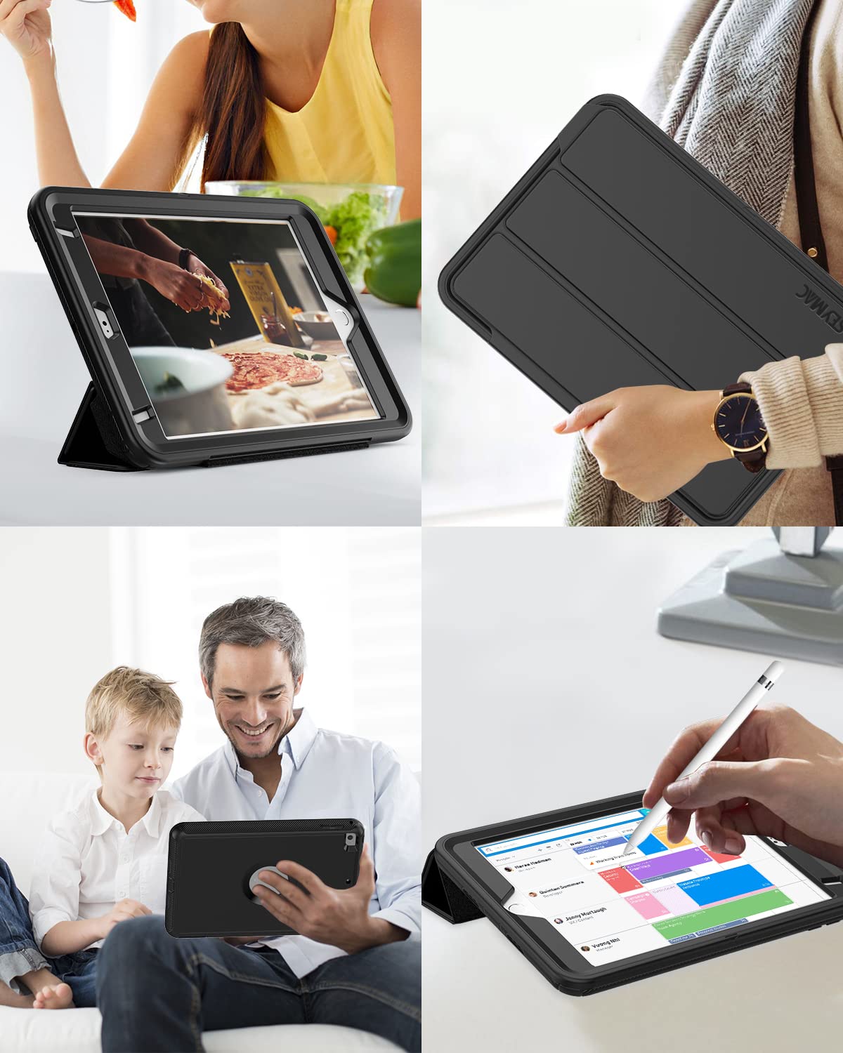 SEYMAC for iPad Mini 5 / Mini 4 Case 7.9", Sturdy Heavy Duty Shockproof Protection Folio Stand Case with Smart Cover Auto Sleep/Wake for iPad Mini 5th / 4th Generation, Black