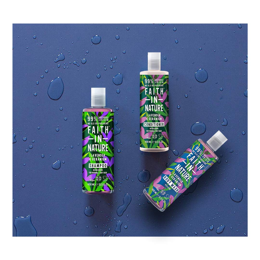 Faith In Nature Lavender & Geranium Shampoo 400ml & Conditioner 400ml Duo | Vegan | Cruelty Free | 99% Natural Fragrance | Free From SLS or Parabens