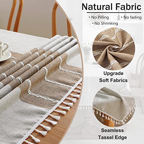 JIALE Tablecloths for Rectangle Tables, Cotton Linen Table Cloth Waterproof Tablecloth Wrinkle Free Farmhouse Dining Table Cover, Soft Fabric Table Cloths with Tassels, Brown, 55" X 70", 4-6 Seats