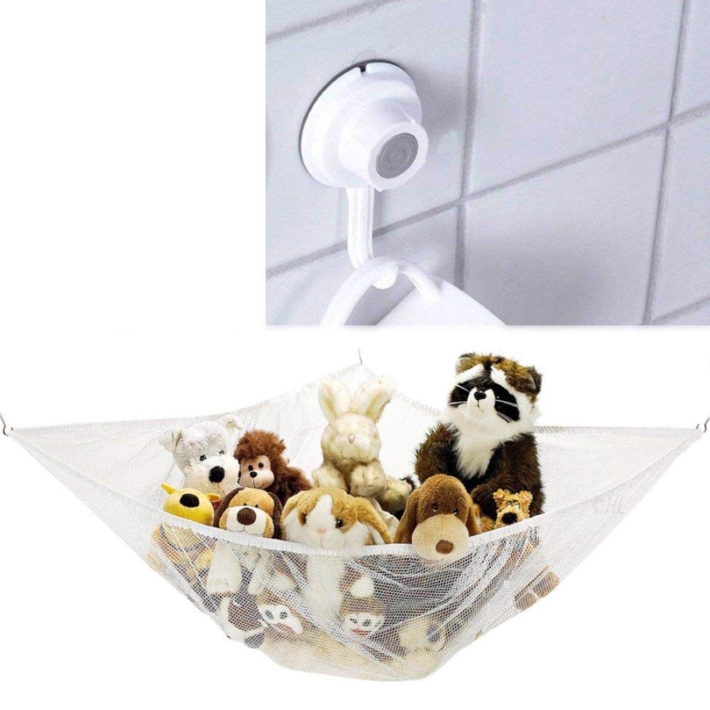 Eutuxia Toy Storage Hammock + Hooks Bundle. Large Organizer for Stuffed Animals, Balls, Toys, Etc. Great Way to Organize Kids & Children's Rooms, Bathrooms. Secure Mesh Net with Strong Adhesive Hooks.