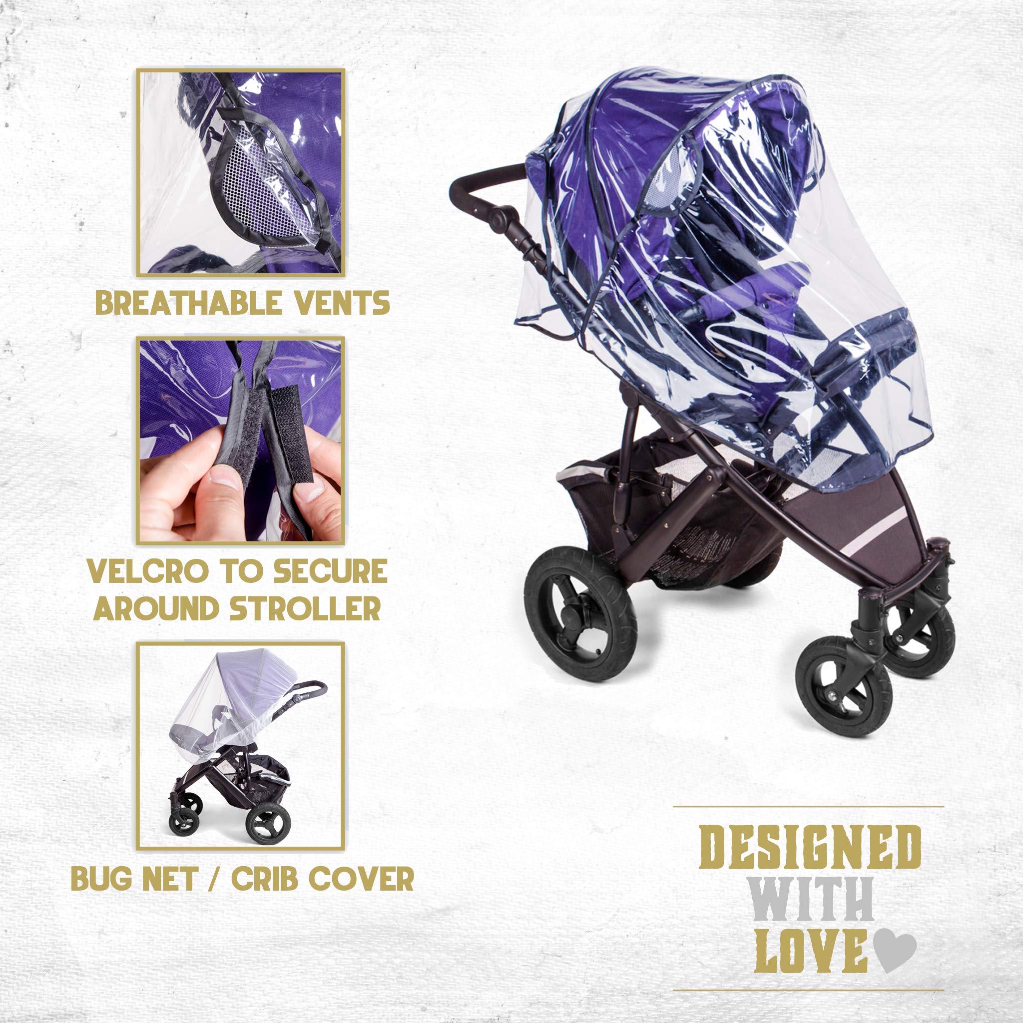 Anchor Life Stroller Rain Cover with Mosquito Net - Protects Babies from Sun, Wind, Rain, Snow, Dust - Breathable Bug Shield with Ventilation Lids