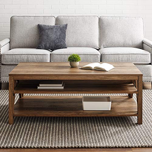 Walker Edison Modern Farmhouse A-Frame Wood Rectangle Coffee Table Living Room Ottoman Storage Shelf, 48 Inch, Rustic Oak