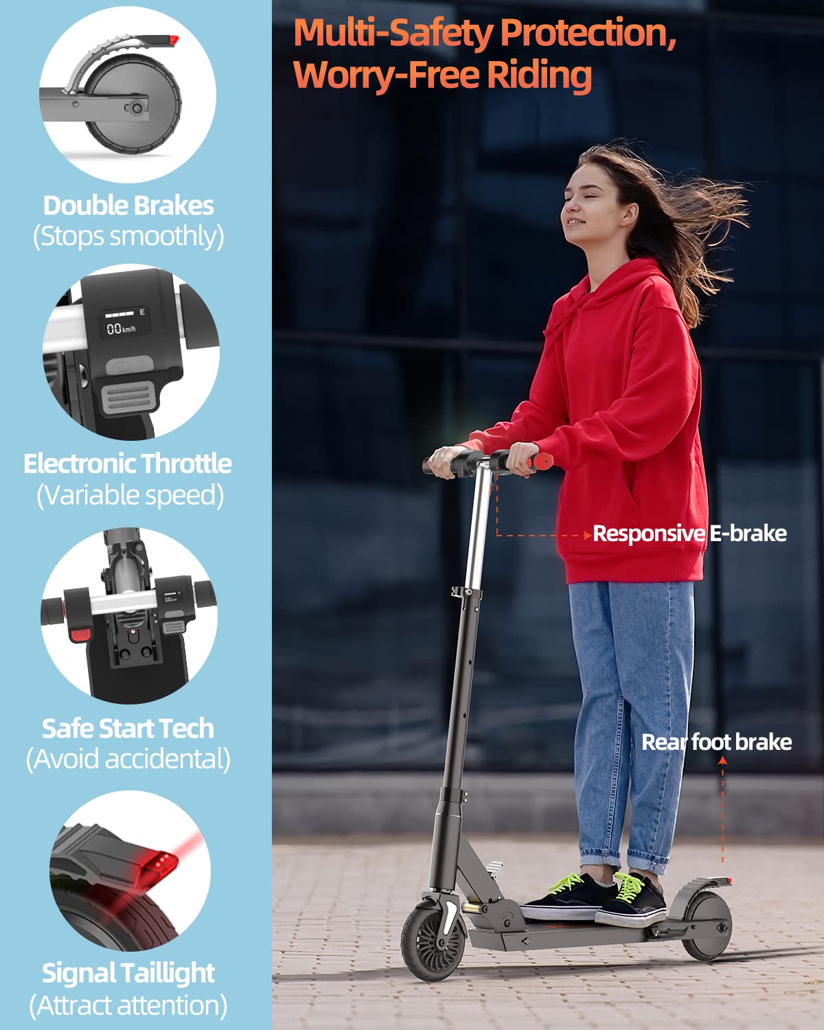 ALLMOVE Electric Scooter for Kids with 150W Motor Up to 11 Mph & 8 Miles, Foldable E-scooter Ages 6-16 with LCD Display, 3 Adjustable Speeds & Heights, Maximum 165 Ibs (Black)