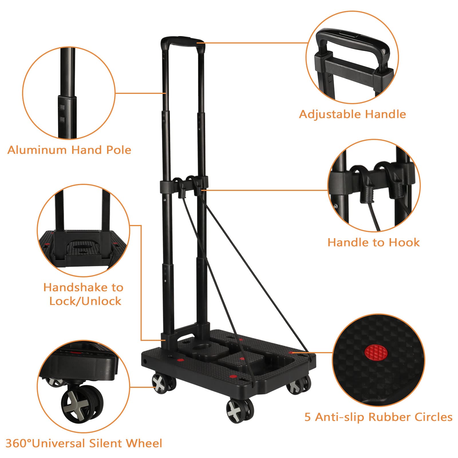 Annisport Folding Dolly Hand Truck, Annisport Folding Hand Truck, Heavy- Duty Dolly, Multi-Purpose, Foldable Hand Truck for Home, Office, School, Workbench and More - Black Set