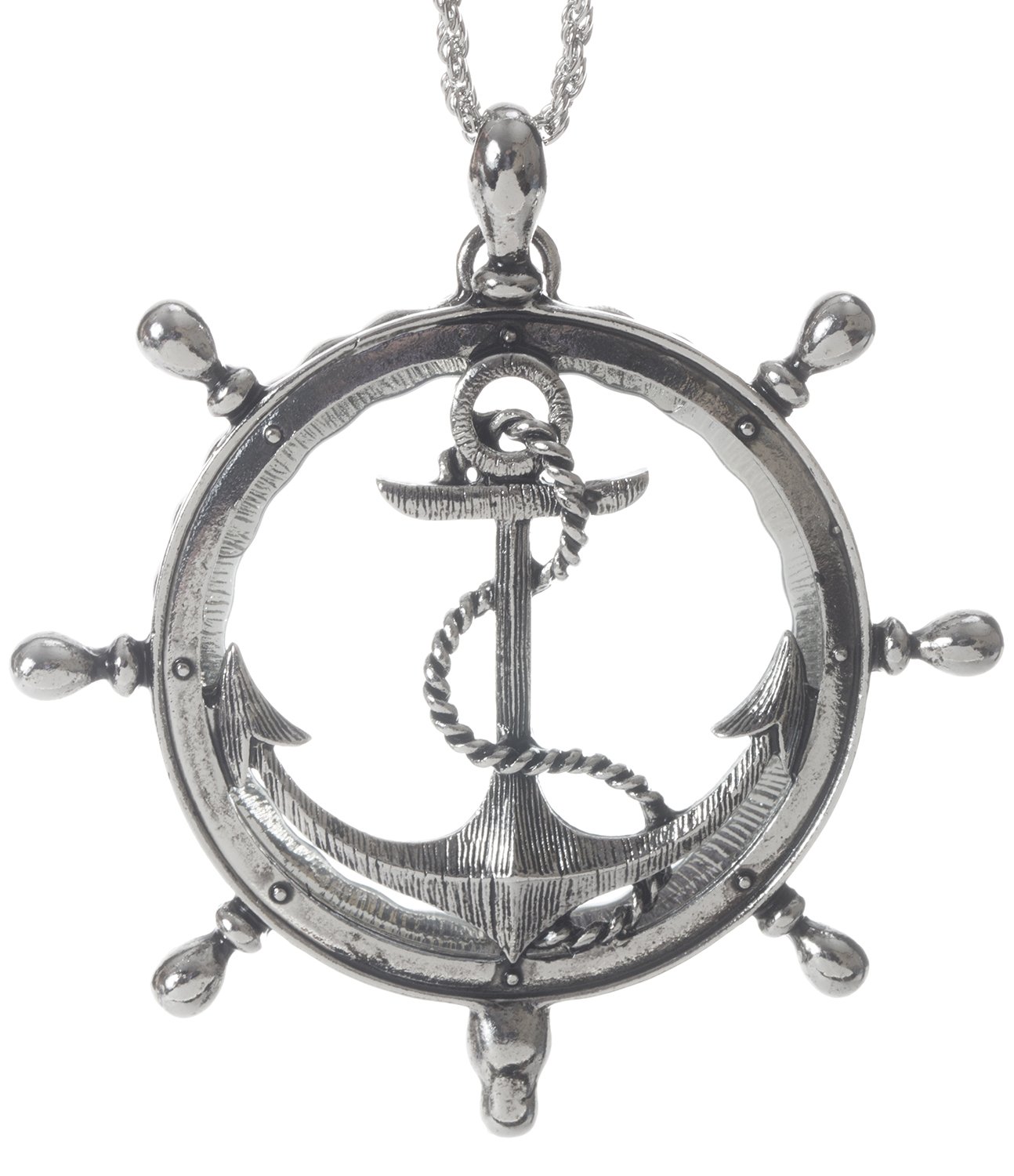 Anchor Nautical Wheel 4X Magnifier Magnifying Glass Pendant Necklace, 30"