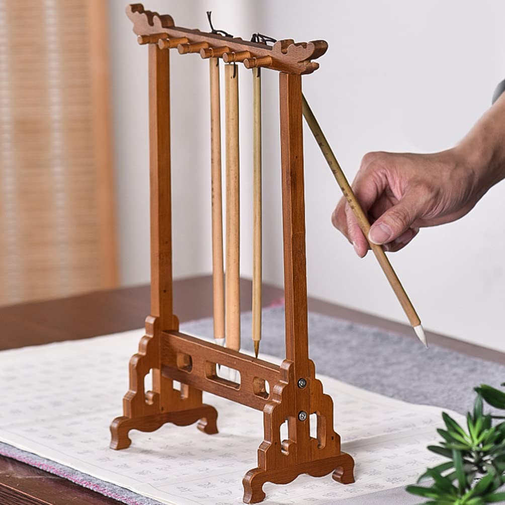 Cabilock 1 pcs Vintage Simple Bamboo Brush Hanging Pen Holder Creative Pen Rest for Students (Dragon Bamboo Brush Hanging)