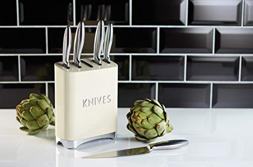 Kitchen Craft Lovello Retro 5-Piece Stainless Steel Knife Set and Knife Block – Vanilla Cream