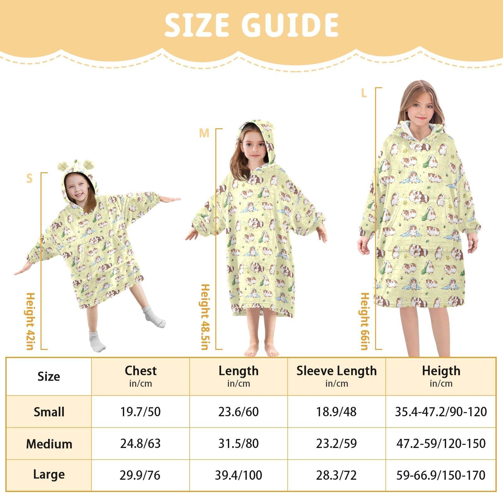CEBUGI Cute Guinea Pig Wearable Blanket for Kids Blanket Hoodie with Kangaroo Pocket for Boys Girls age 3-14,M