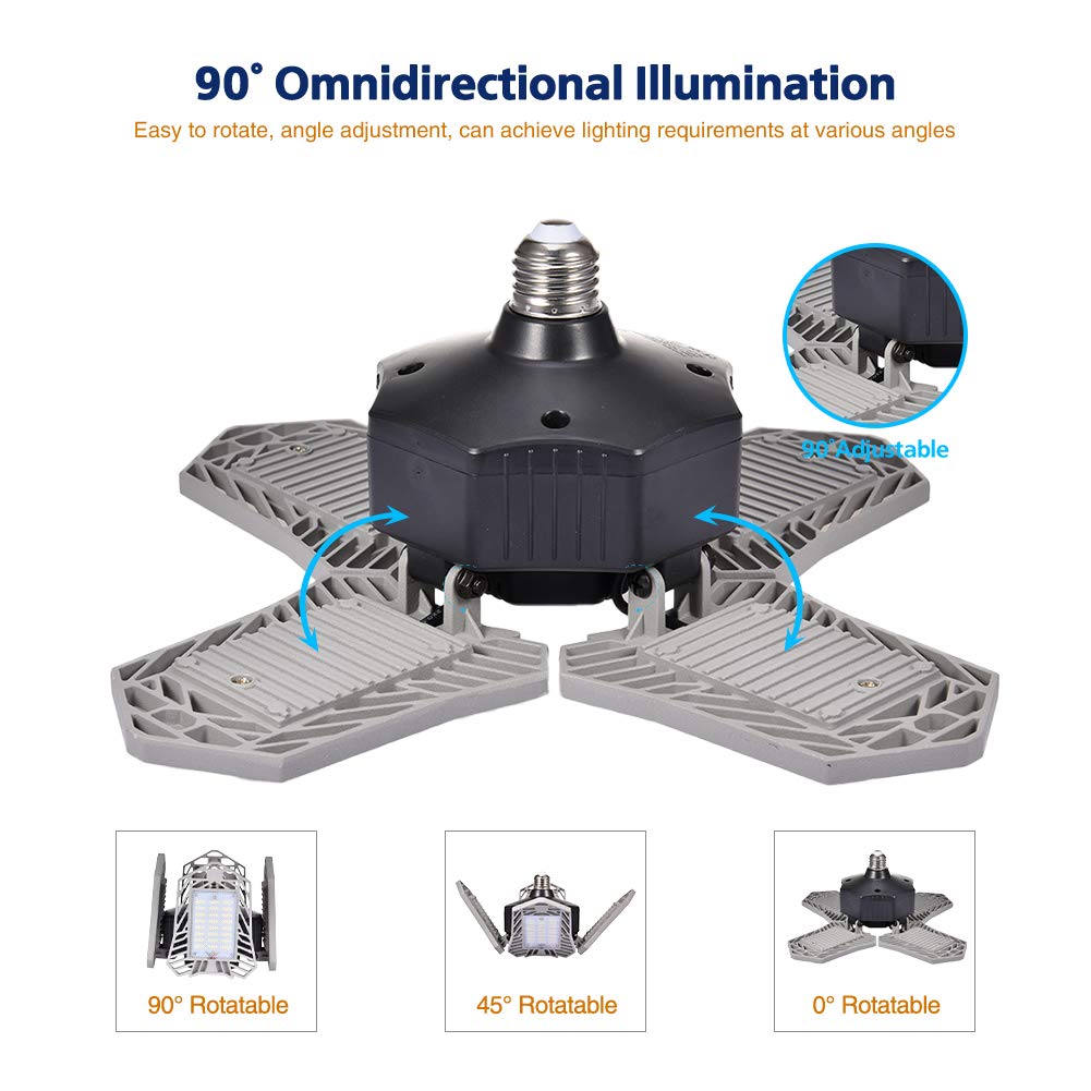 Ankishi Garage LED Lights Ceiling 2 Pack,150W Deformable led Garage Lights,E27/E26 Garage LED Light with 4 Adjustable LED Panels,15000LM LED Shop Lights for Garage,Warehouse,Workshop and Yard