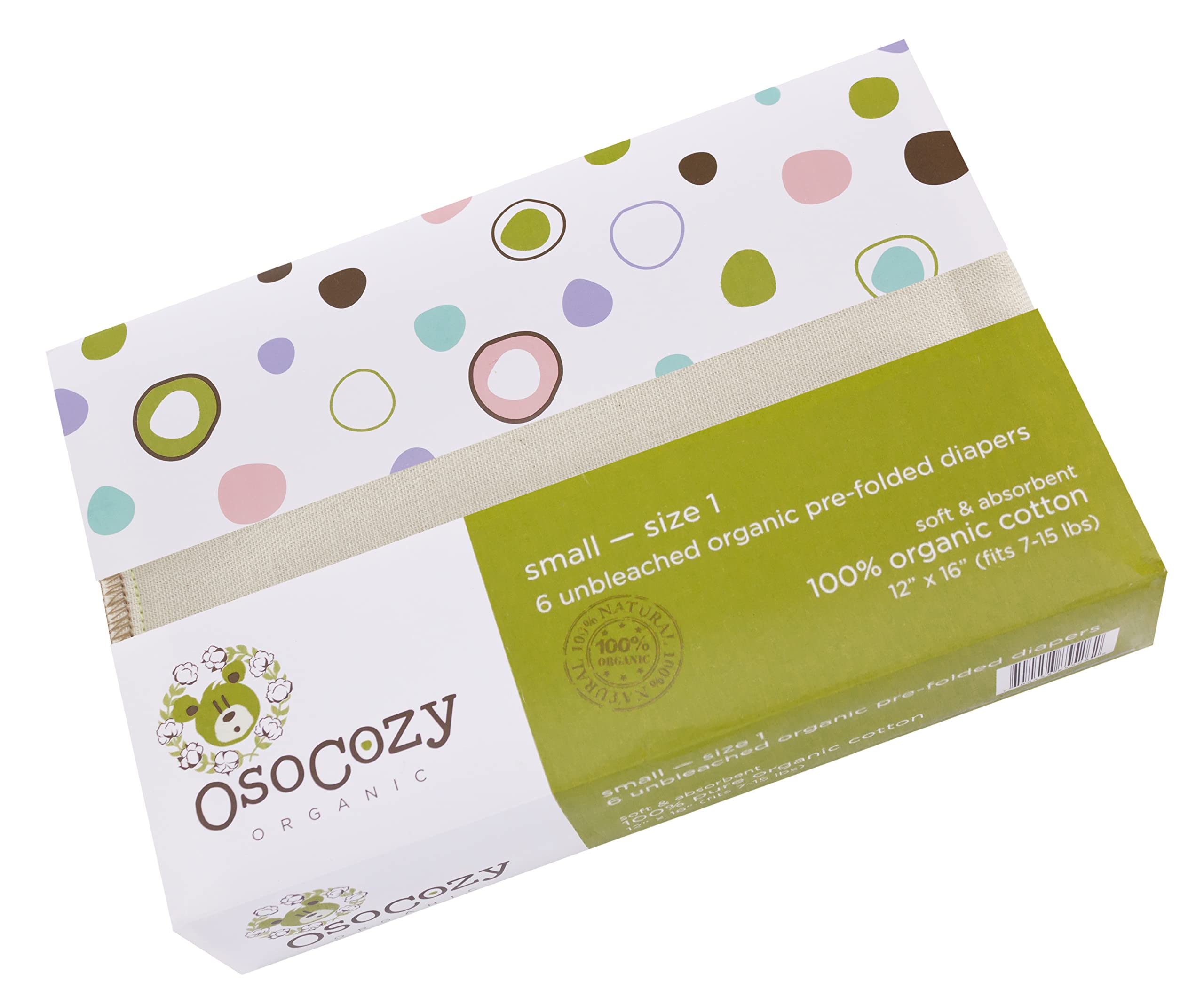 OsoCozy Organic Cotton Prefold Cloth Diapers Traditional Fit Small 4x8x4 Layering (6pk) - Super-Soft, Thick, Absorbent and Durable. Unbleached Natural Color, Fits 7-15 lbs.