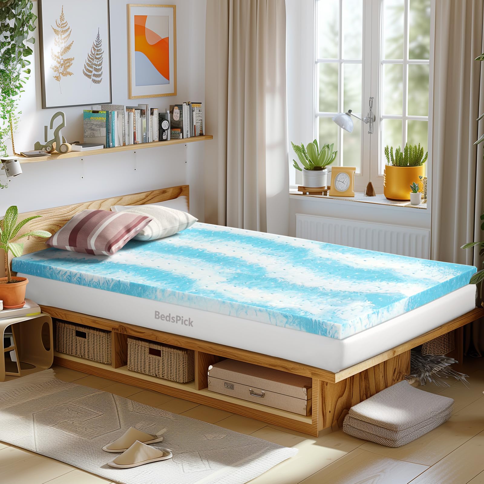 BedsPick Twin Memory Foam 2" Mattress Topper, Gel Infused, Plush, Breathable, CertiPUR-US, Oeko-Tex Standard 100
